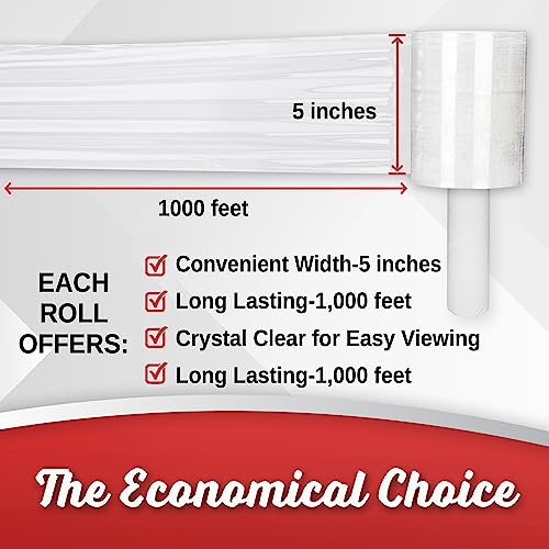 12 Pack Industrial Strength Mini Hand Stretch Wrap 5" 1000 Ft Roll 80 ...