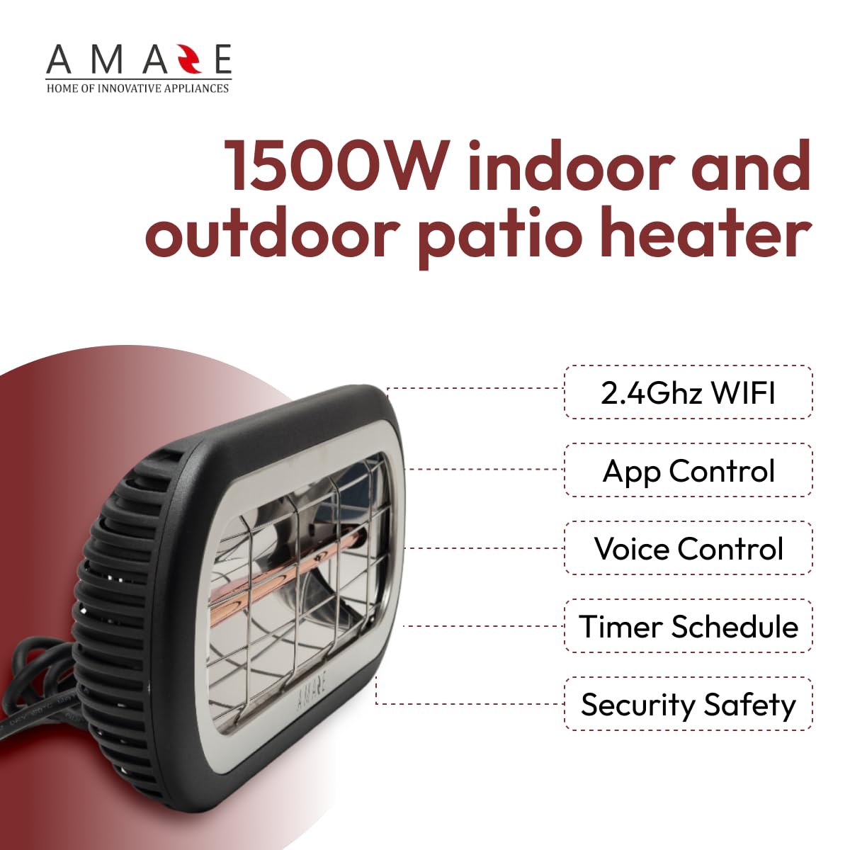 Amaze Electric Halogen Infrared Wifi Patio Heater 1500w with Smart WIF ...